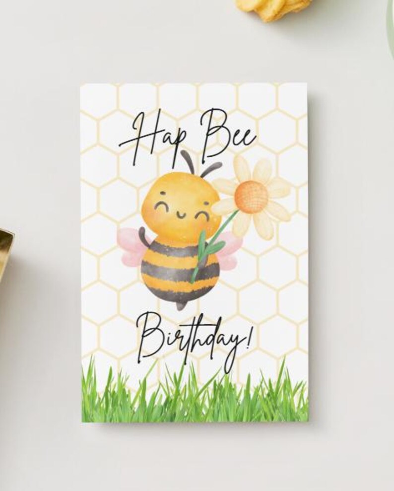 Hap-bee Birthday Printable Card – Bee Theme Punny Greeting – Cute ...