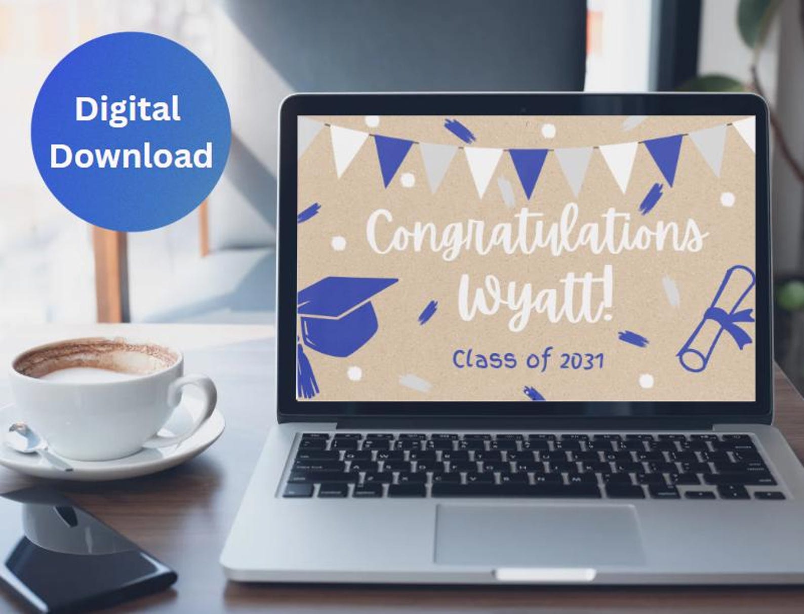 Personalized Graduation Banner: Blue Class of 2026 Decor (digital ...