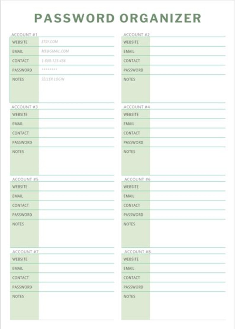 Password Organizer – Printable Login Tracker | Account Log Sheet PDF ...