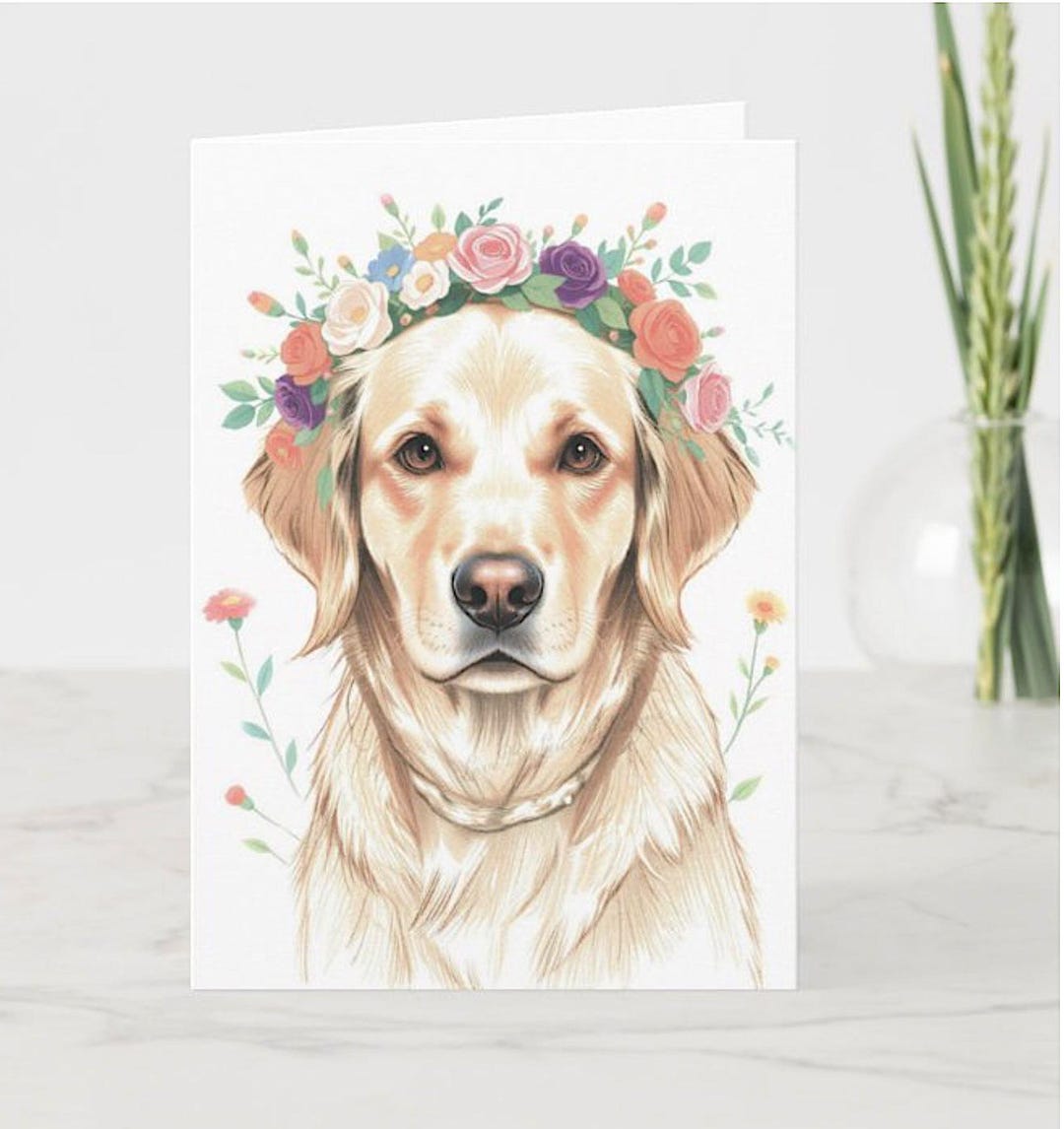 Golden Retriever Card, Boho Dog Card, Golden Retriever Greeting Card ...