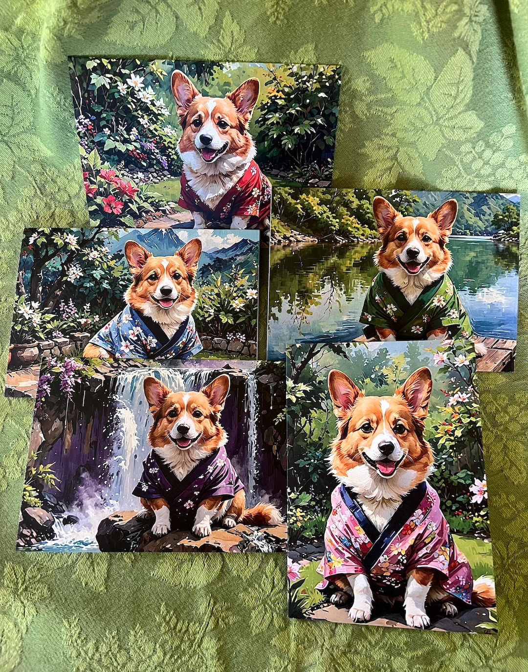 Set of 5 Corgi Cards, Corgi Kimono Cards, Pembroke Welsh Corgi Greeting ...