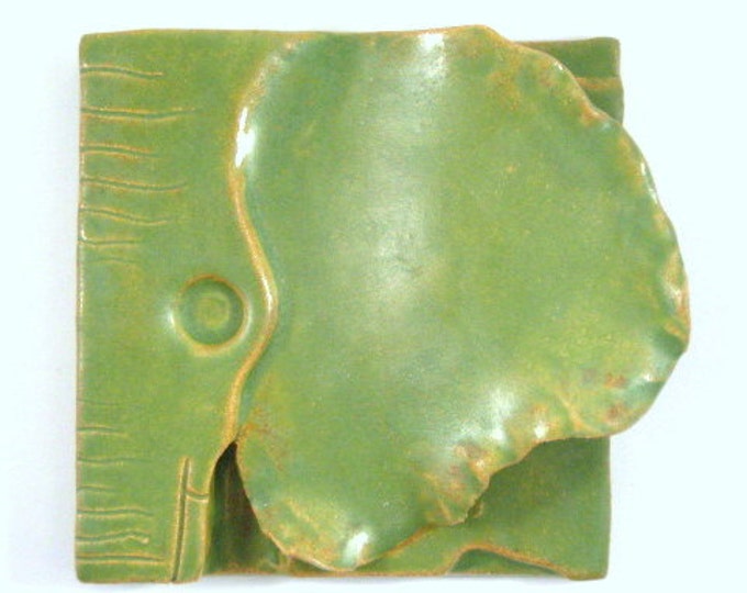 Elephant Ear Tile 6 Inch Elephant Head Wall Hanging Green Animal Lover ...