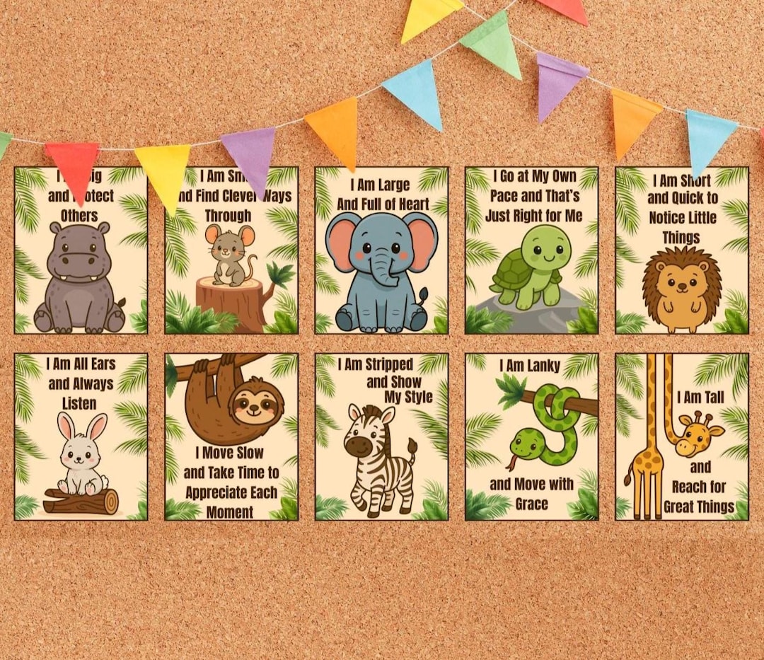Jungle Animal Affirmation Posters: Kids' Room Decor (digital Download ...