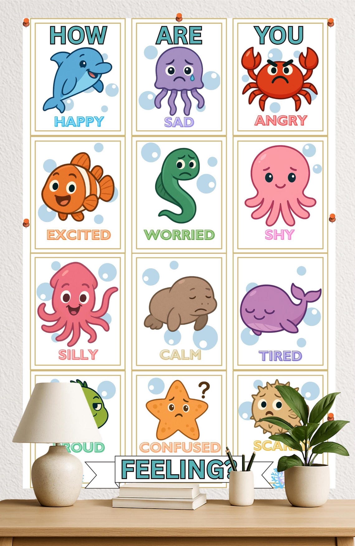 Emotional Learning Poster for Kids – 12 Sea Animal Illustrations to ...