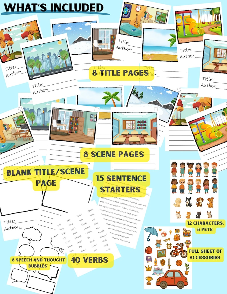 Kids Storybook Creation Kit: Templates, Characters, Sentence Starters ...