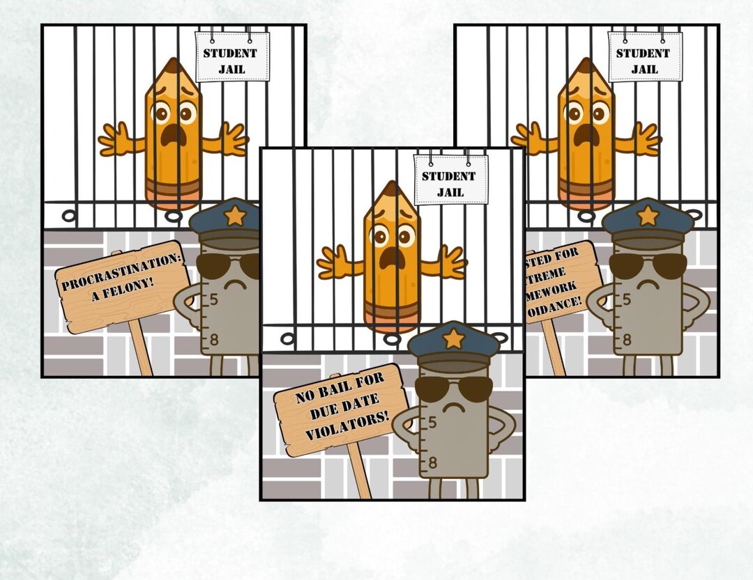 Pack of 3 Classroom Decor Poster Set – Silly Student Jail Pencil ...