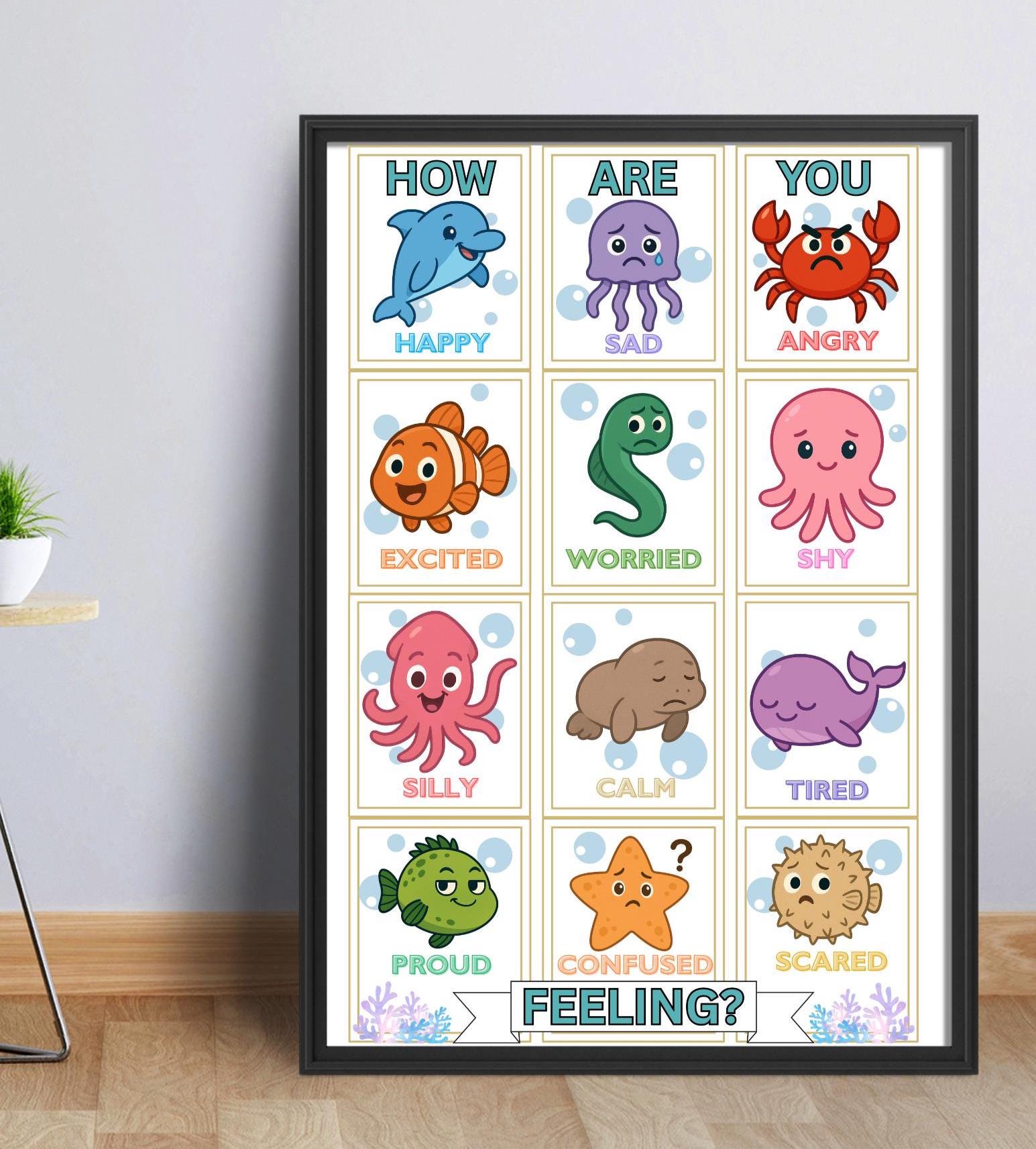 Emotional Learning Poster for Kids – 12 Sea Animal Illustrations to ...
