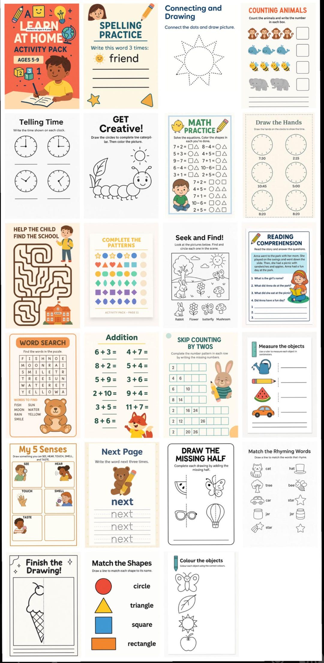 Learn at Home Activity Pack for Kids | Ages 5–8 | Printable Educational ...