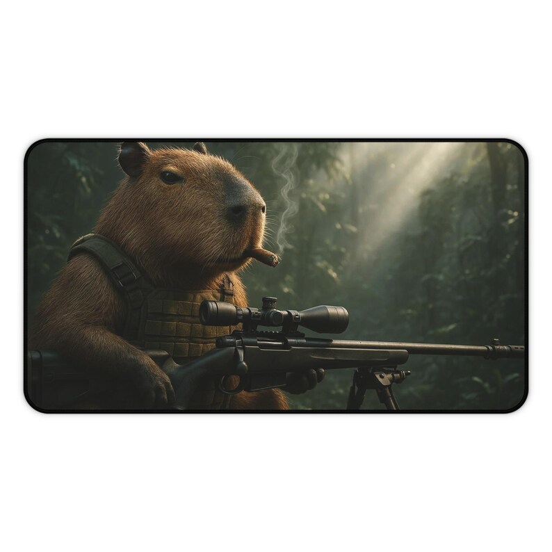 Desk Mat - Funny Capybara Sniper Rifle Mousepad, Gaming Mat, Desk ...