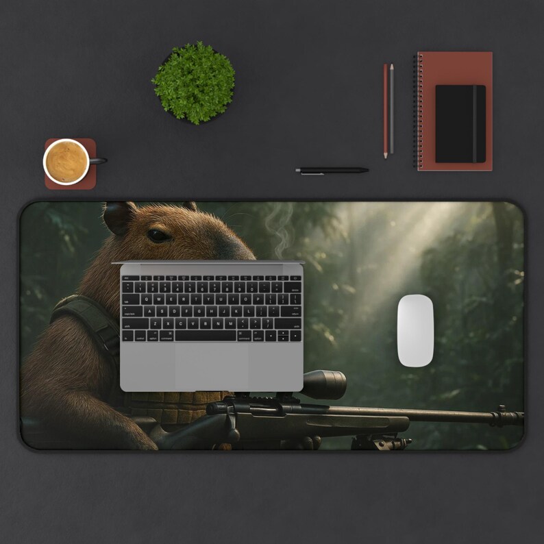 Desk Mat - Funny Capybara Sniper Rifle Mousepad, Gaming Mat, Desk ...