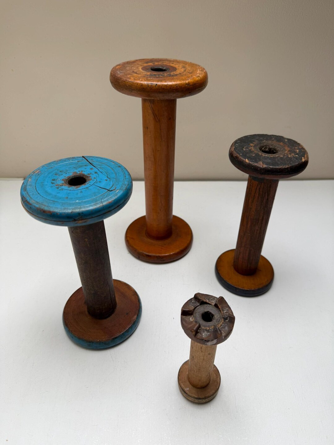 Antique Industrial Wooden Textile Spools | Set of 4 - Etsy