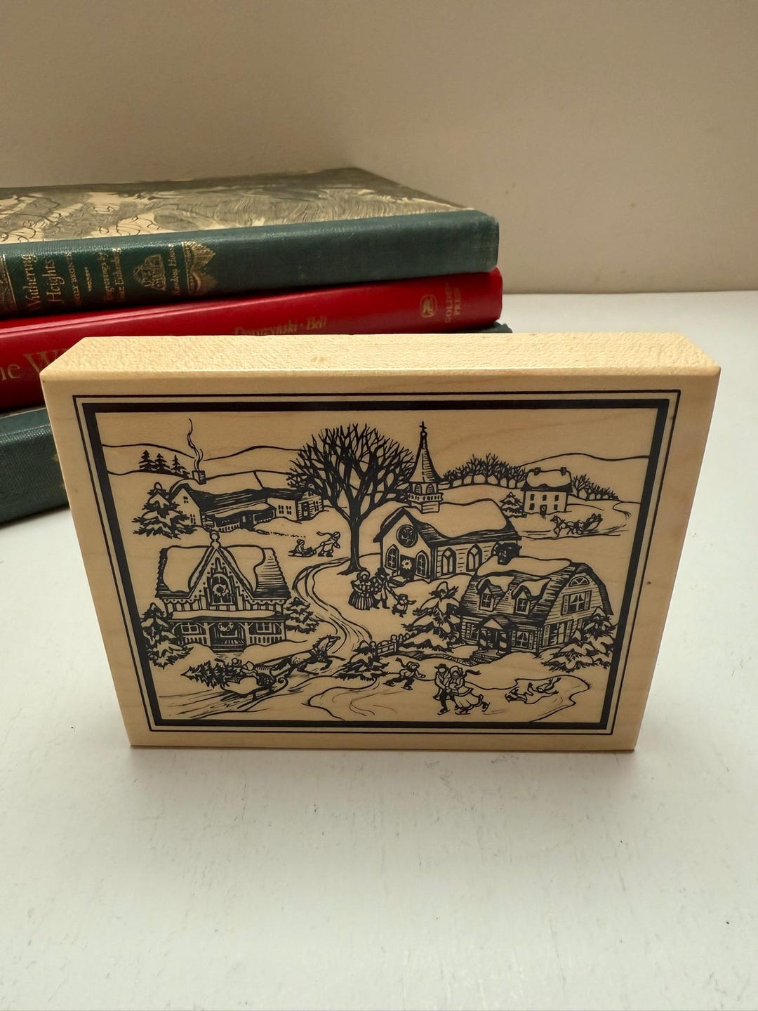Vintage Winter Holiday Scene Rubber Stamp - Etsy