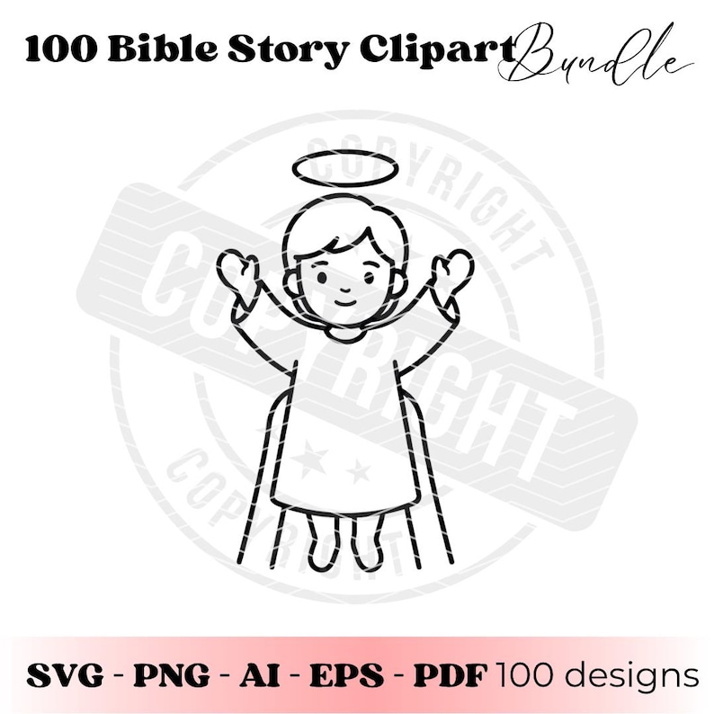 Bible Story Clipart Bundle, 100 Christian Line Art Designs, Sunday ...