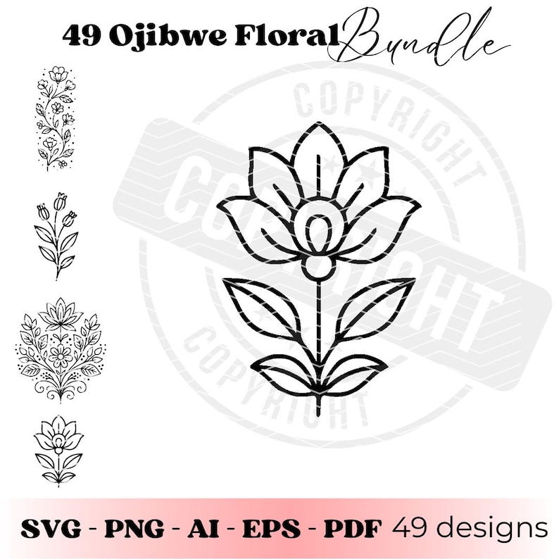 Ojibwe Floral SVG Bundle | Folk Floral Line Art | Indigenous Botanical ...