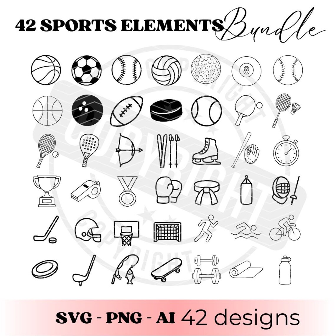 Sports SVG Bundle | 42 Sports Elements Clipart | Sports Ball Svg PNG AI ...