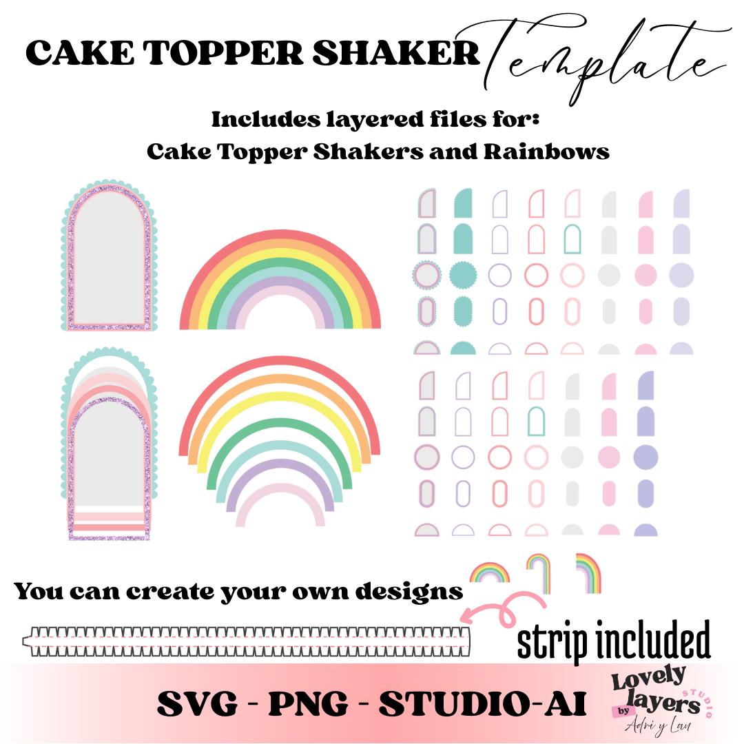 Cake Topper Scalloped Shaker SVG Bundle, Rainbow Arch Cake Topper ...