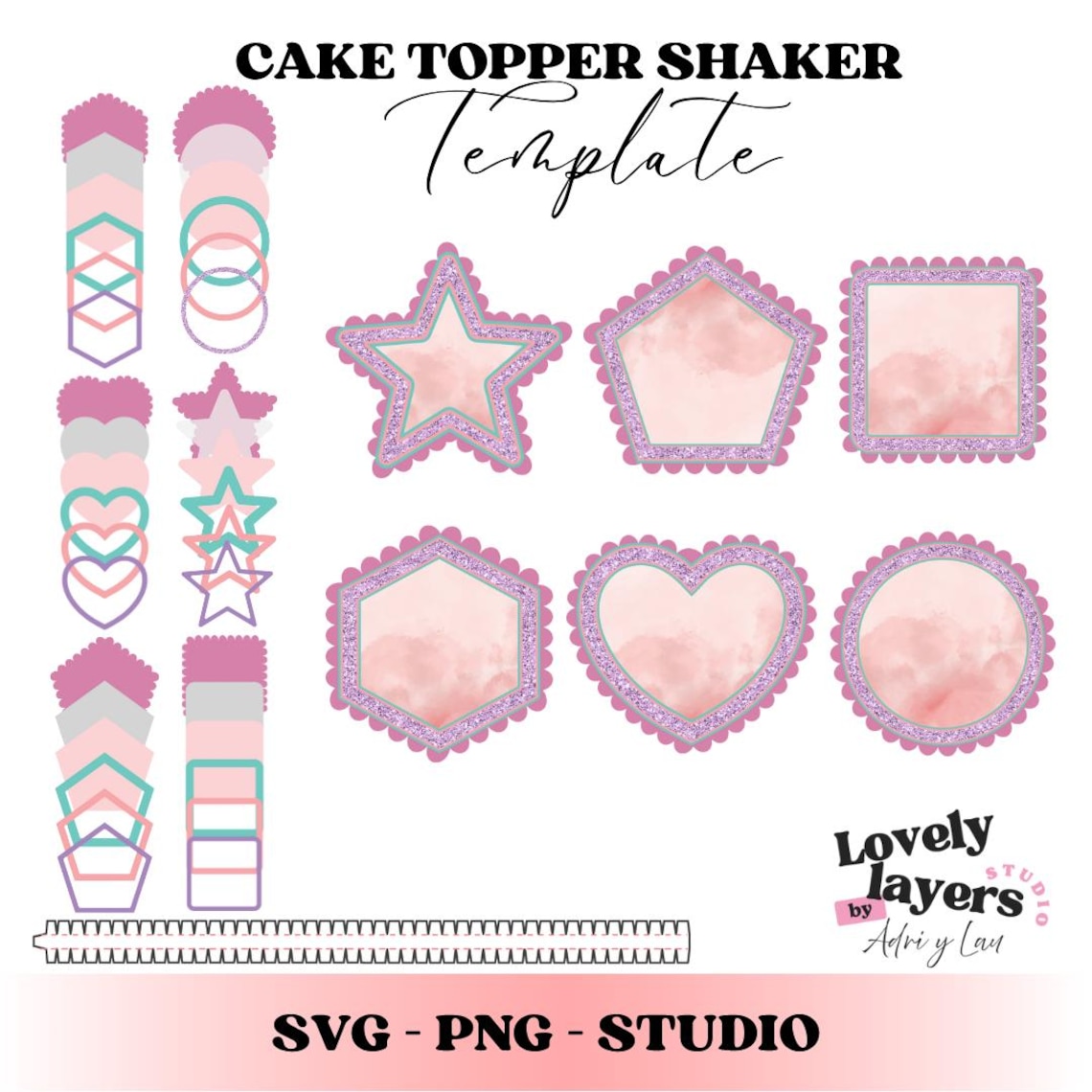 Cake Topper Scalloped Shaker SVG Bundle, Heart, Star, Hexagon, Circle ...