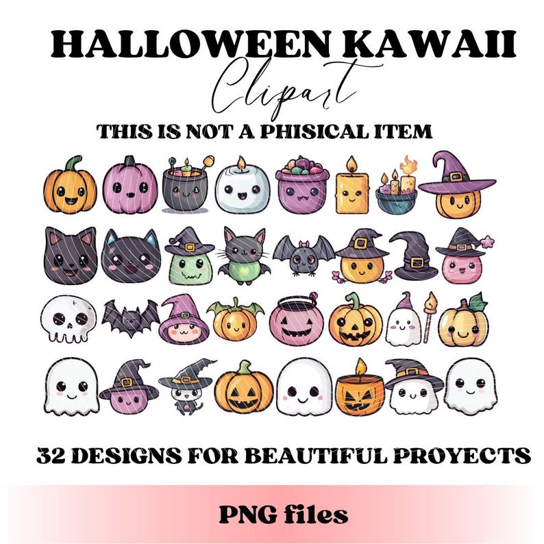 Cute Halloween Stickers, Printable Kawaii Halloween Clipart, Clipart ...