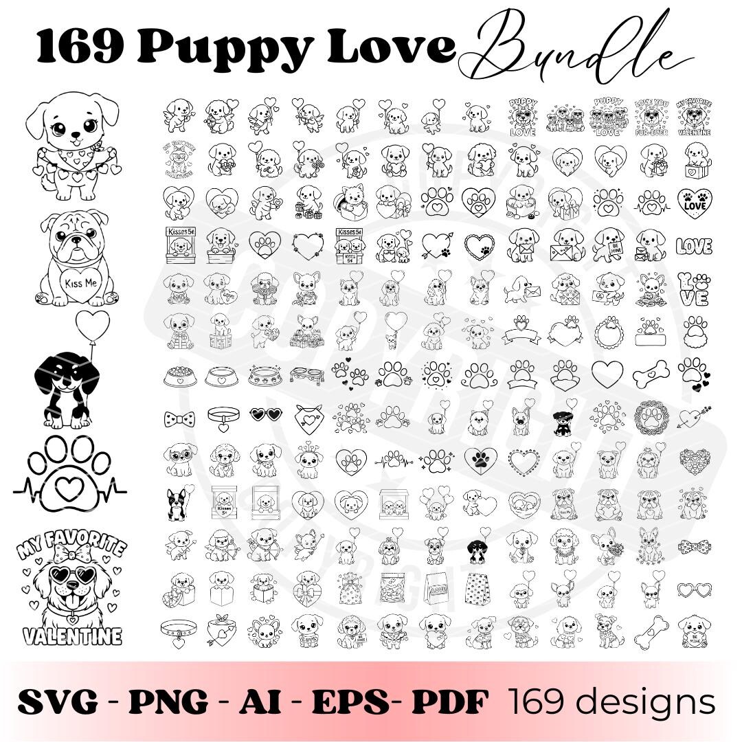 Puppy Love SVG Bundle • Dog Valentine SVG • Cute Dog Valentine Set ...