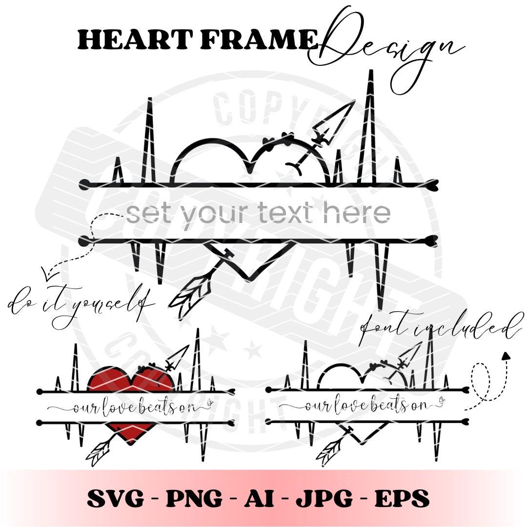 Heart Frame SVG | Heartbeat Frame Clipart | Valentine Heart Frame PNG ...