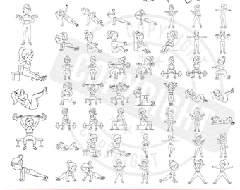 Women Fitness SVG Bundle, Workout Girl SVG, Gym Exercises Clipart ...