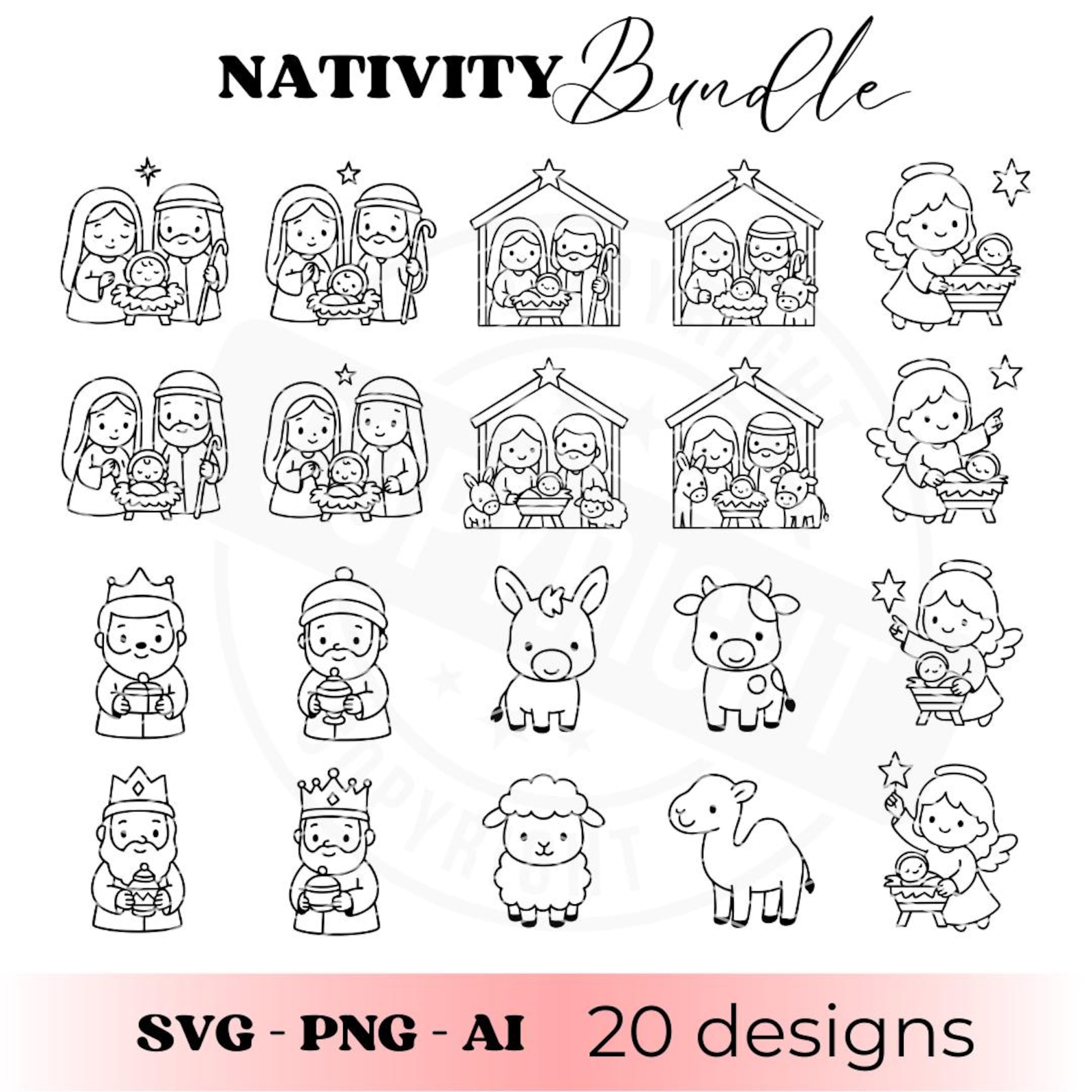 Nativity SVG | Kawaii Nativity SVG Bundle | Cute Christian Christmas ...