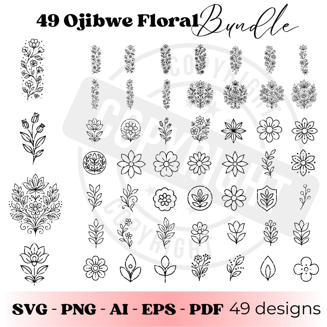 Ojibwe Floral SVG Bundle | Folk Floral Line Art | Indigenous Botanical ...