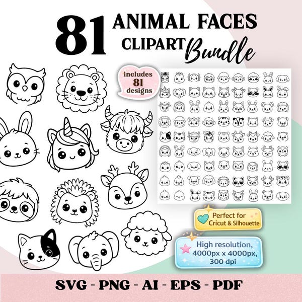 Cute Animal Faces - Etsy UK