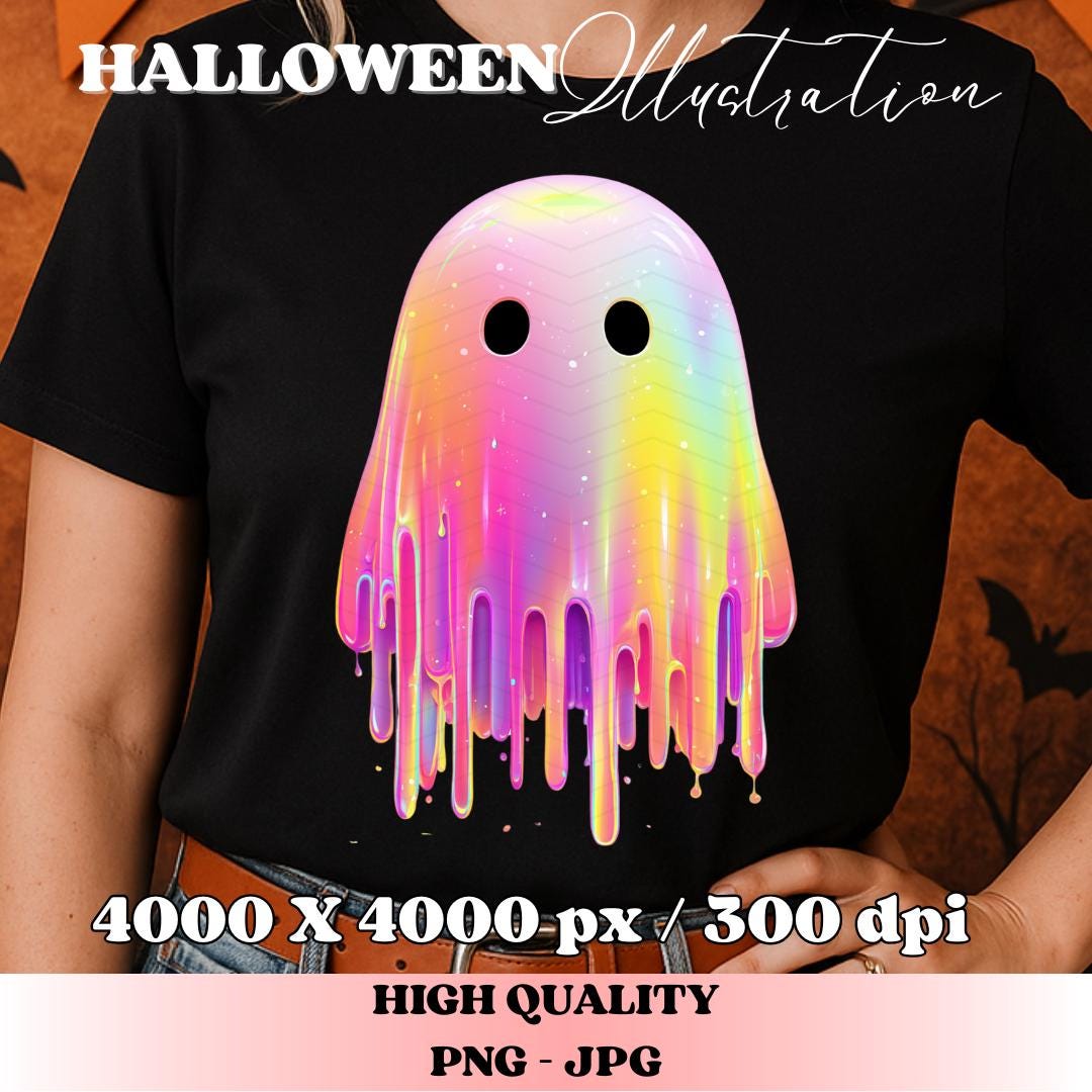 Neon Ghost PNG - Iridescent Ghost PNG, Rainbow Drip Ghost PNG ...