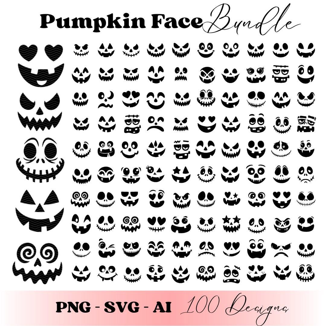 Pumpkin Face SVG Bundle – 100 Halloween Jack O’ Lantern Faces Svg ...