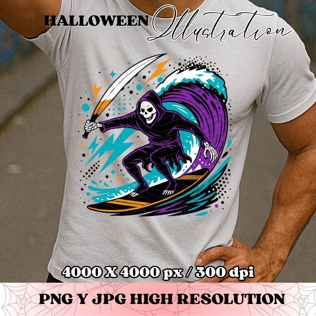 Grim Reaper PNG – Surf Skeleton Halloween Clipart, Ocean Wave Grim ...