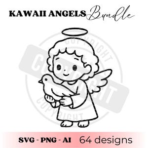 Kawaii Angels Clipart Bundle | Cute Angel SVG PNG AI | Guardian Angels ...