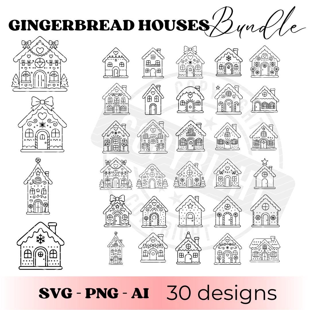 Gingerbread House SVG Bundle | 30 Christmas Gingerbread House Designs ...
