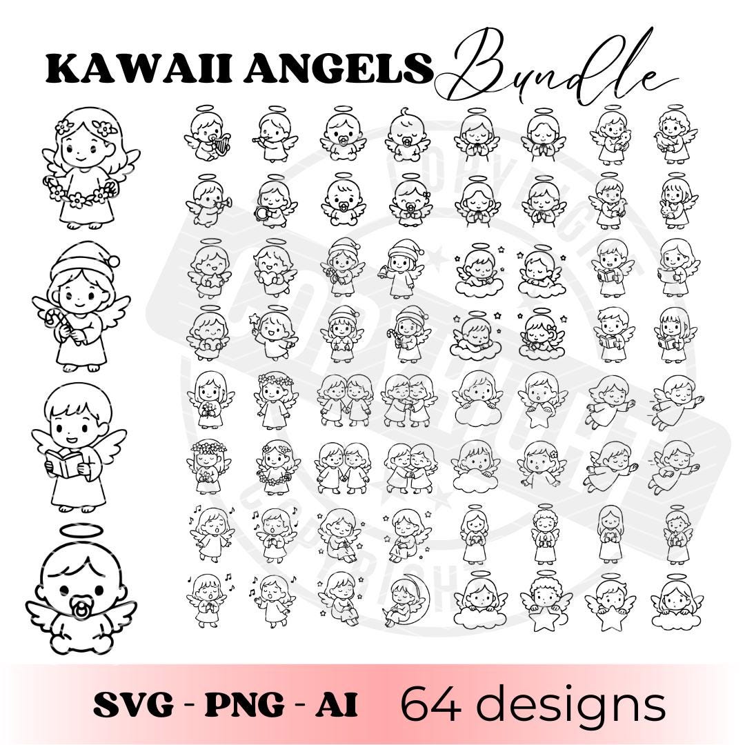 Kawaii Angels Clipart Bundle | Cute Angel SVG PNG AI | Guardian Angels ...