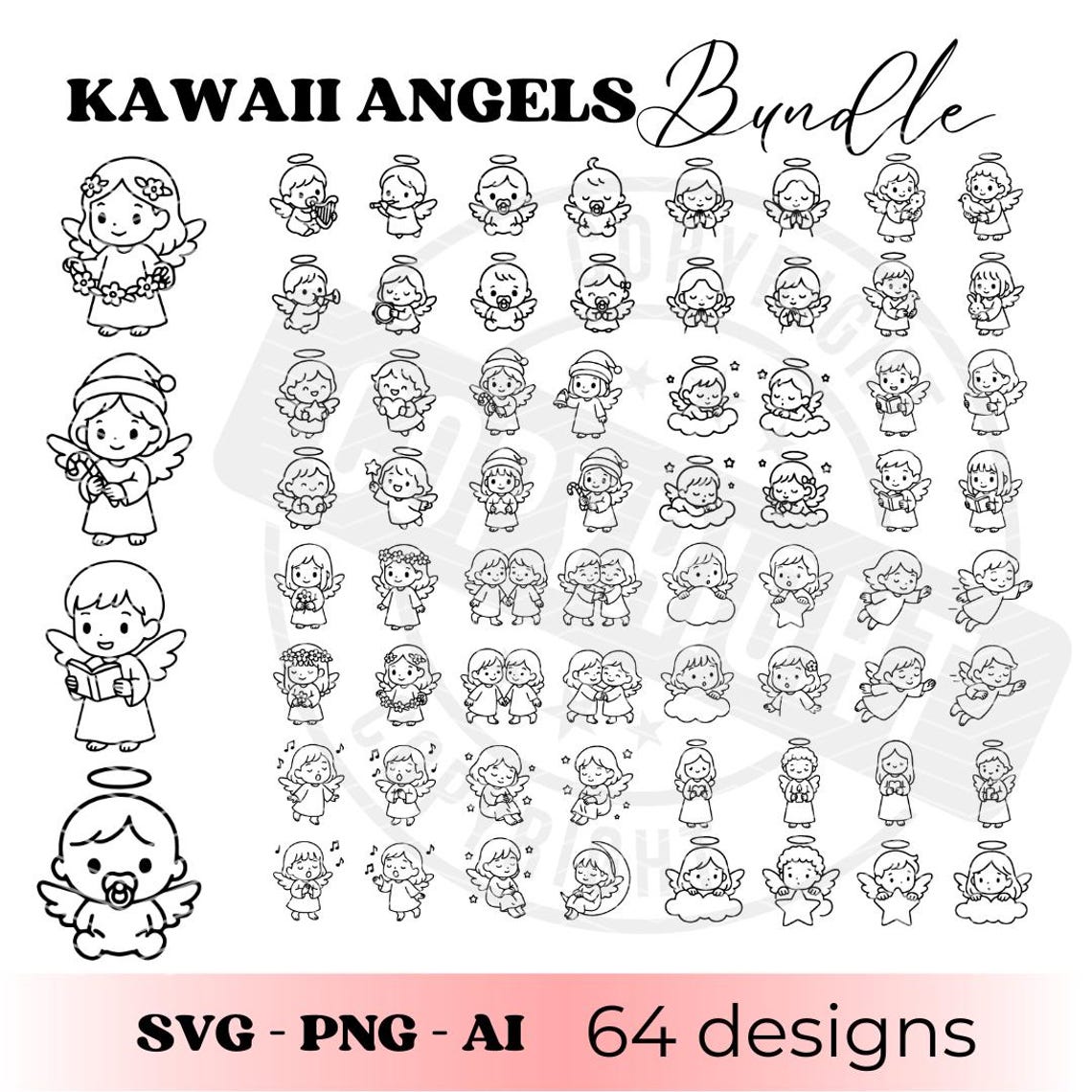 Kawaii Angels Clipart Bundle | Cute Angel SVG PNG AI | Guardian Angels ...