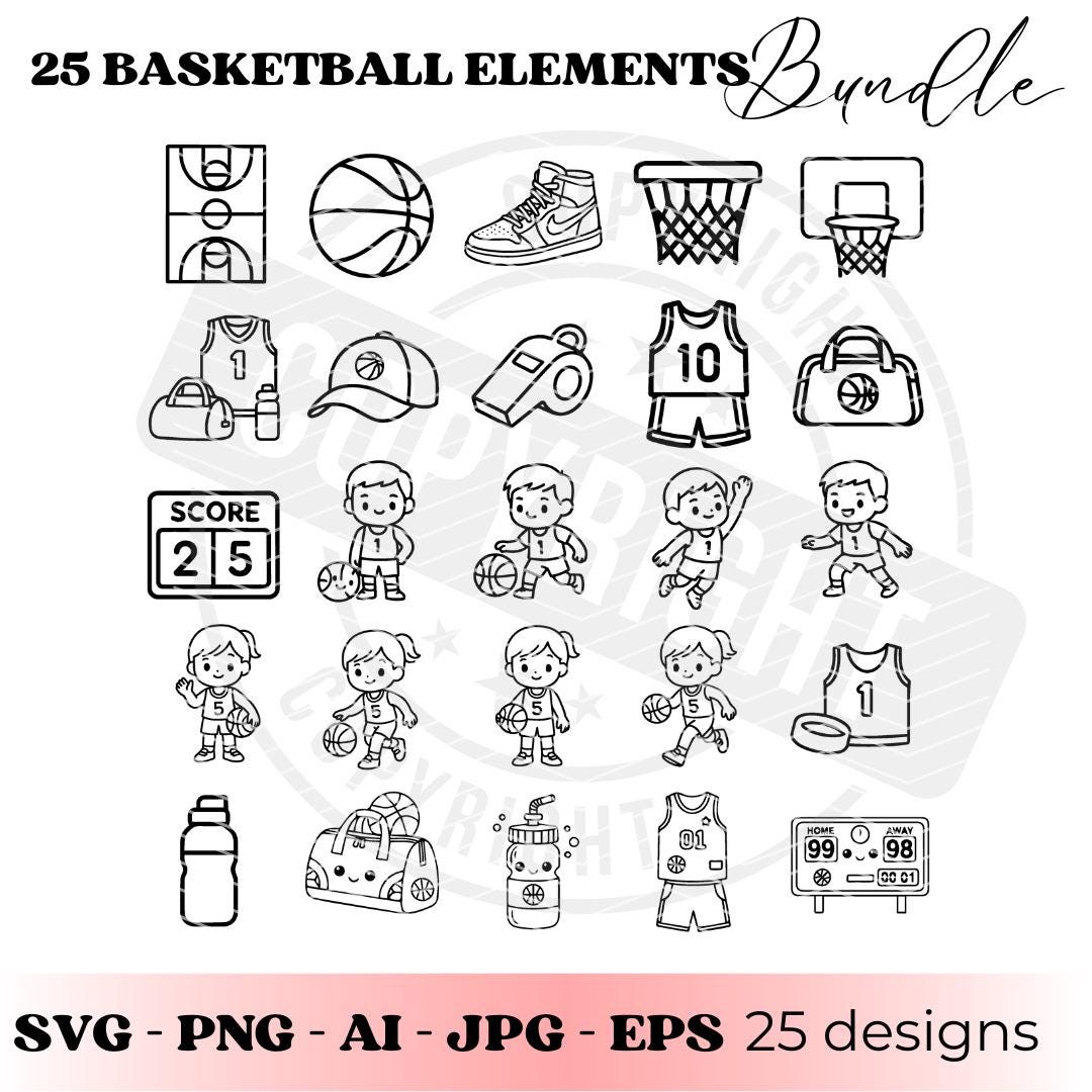 Paquete SVG de baloncesto / Clipart de baloncesto para niños / Cancha ...
