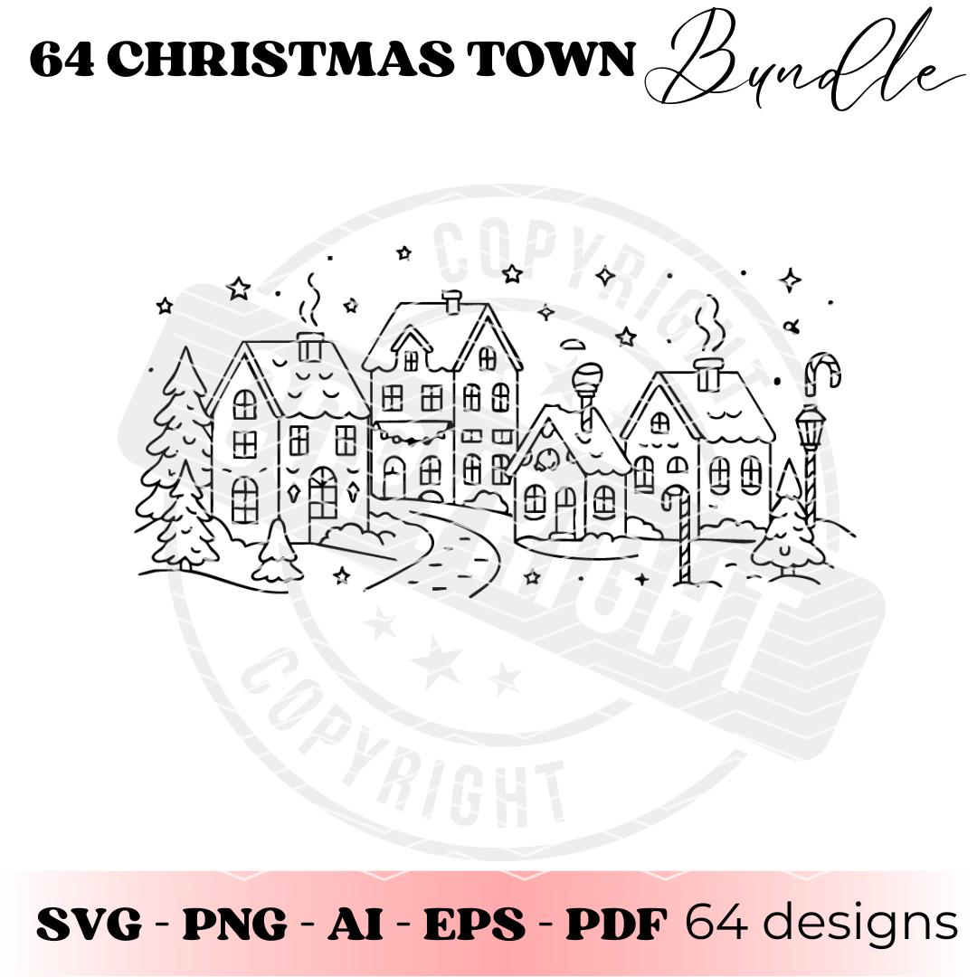 Christmas Town Line Art SVG Bundle | Winter Village Scenes, Kids and ...