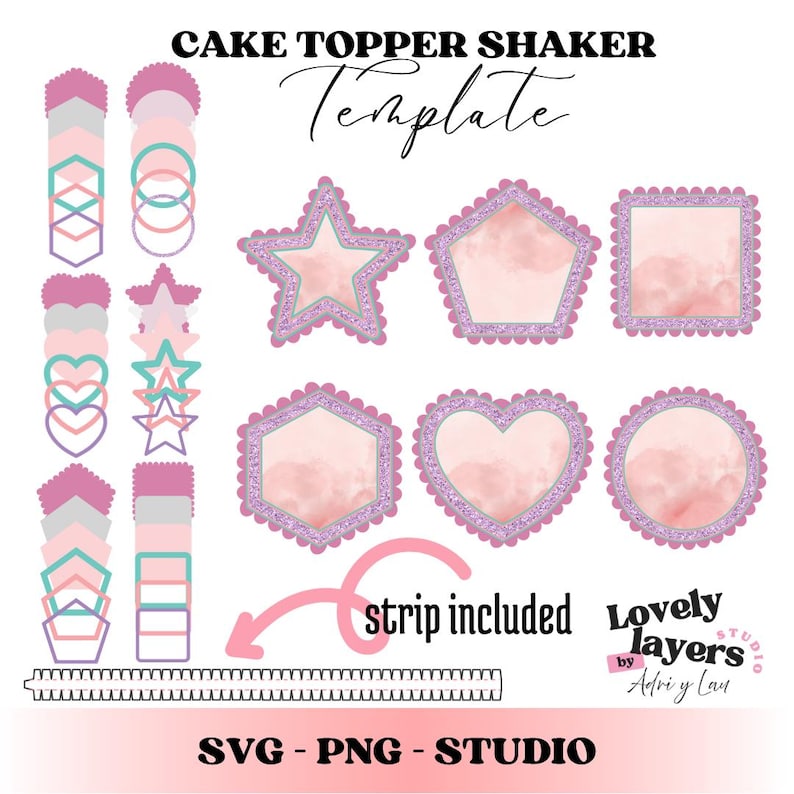 Cake Topper Scalloped Shaker SVG Bundle, Heart, Star, Hexagon, Circle ...