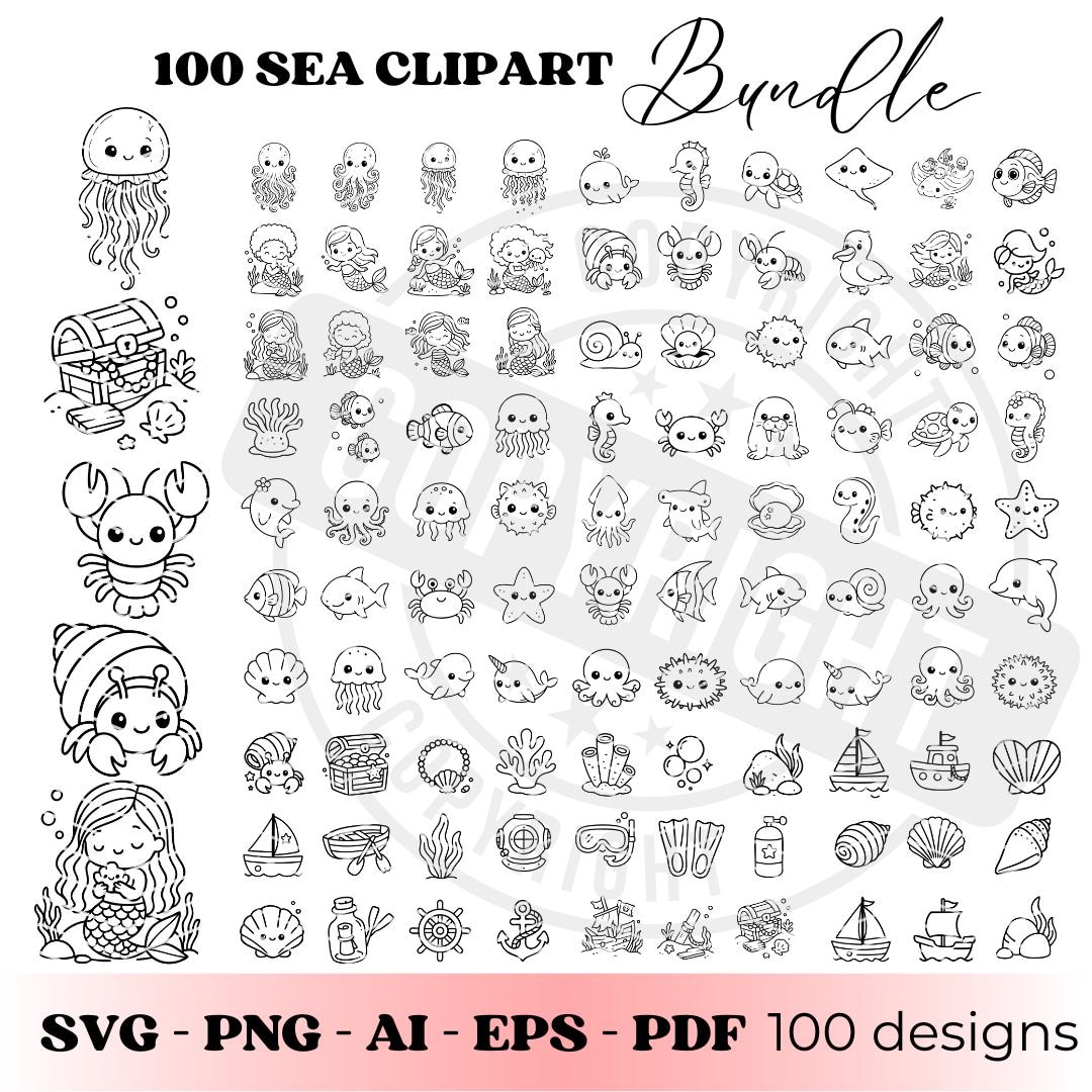 Sea Animals SVG Bundle | Kawaii Ocean Clipart | Cute Marine Creatures ...