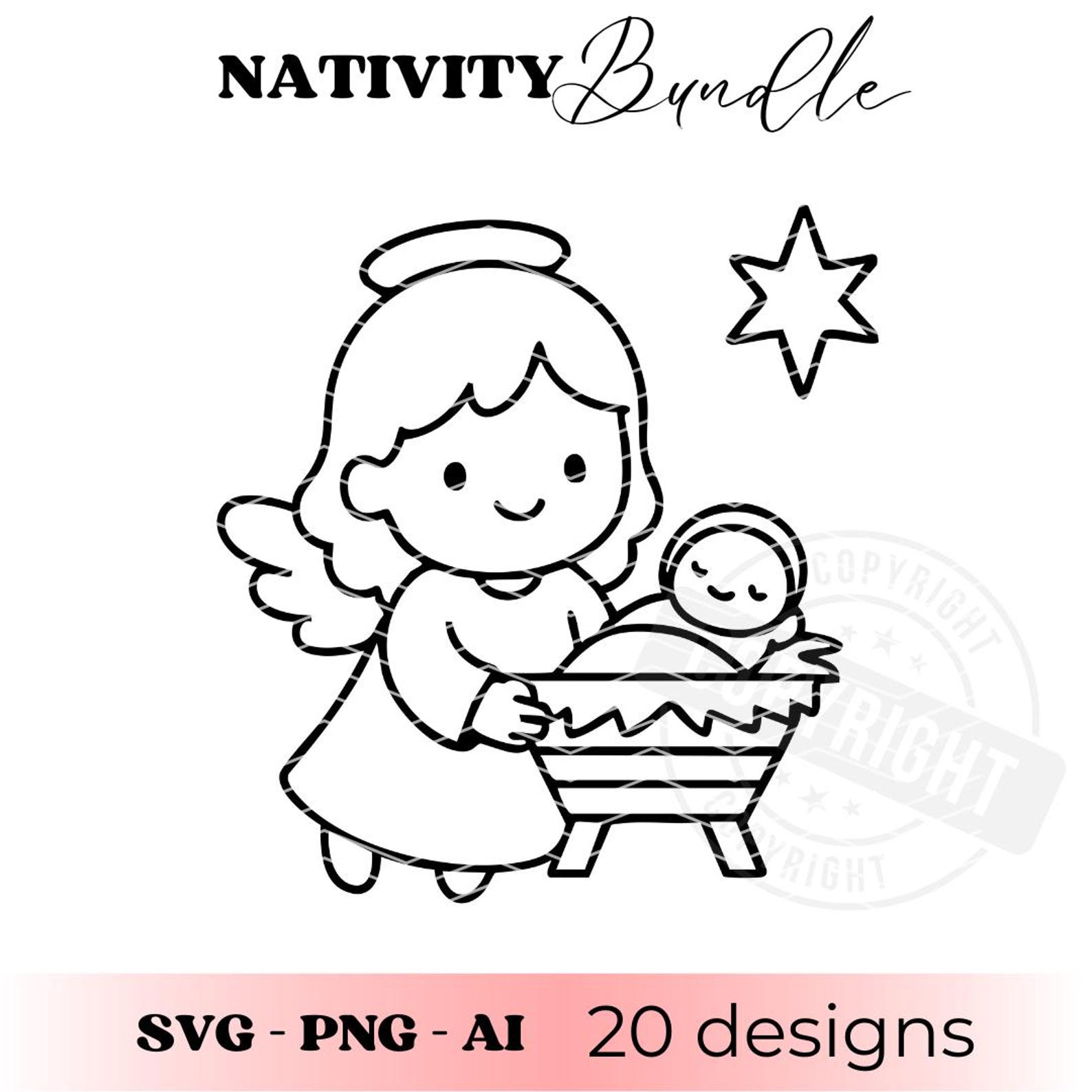 Nativity SVG | Kawaii Nativity SVG Bundle | Cute Christian Christmas ...