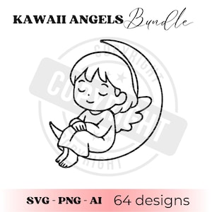 Kawaii Angels Clipart Bundle | Cute Angel SVG PNG AI | Guardian Angels ...
