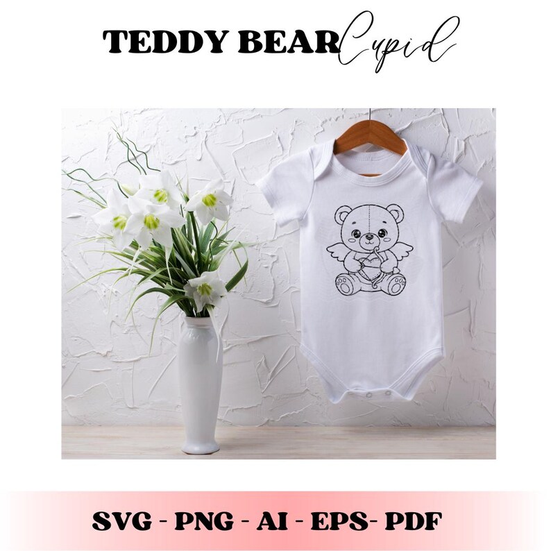 Paquete SVG de osito de peluche de Cupido de San Valentín, diseños de ...