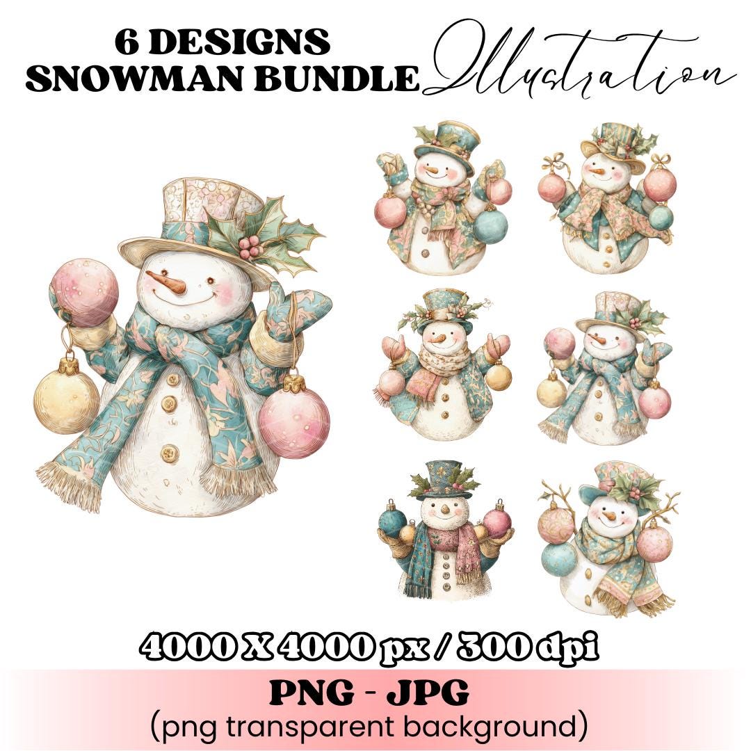 Watercolor Christmas Snowmen Clipart PNG – Vintage Holiday Snowman Art ...