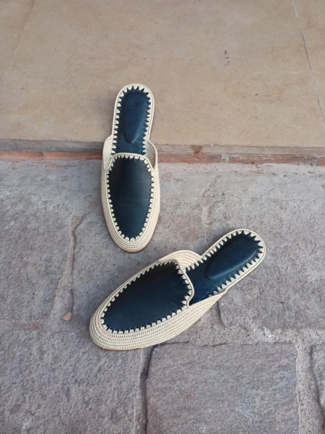 Moroccan Raffia and Leather Slippers – Handmade Handcrafted Shoes ...