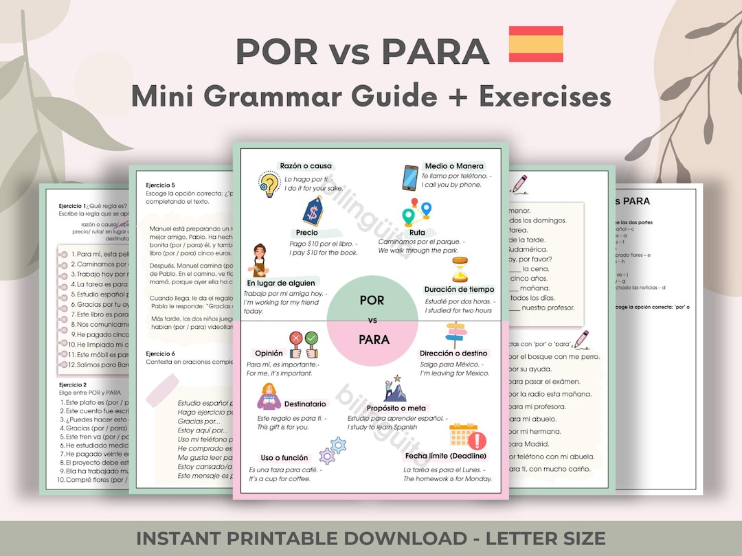 Spanish Por Vs Para Mini Guide | Cheat Sheet + Practice | PDF for ...
