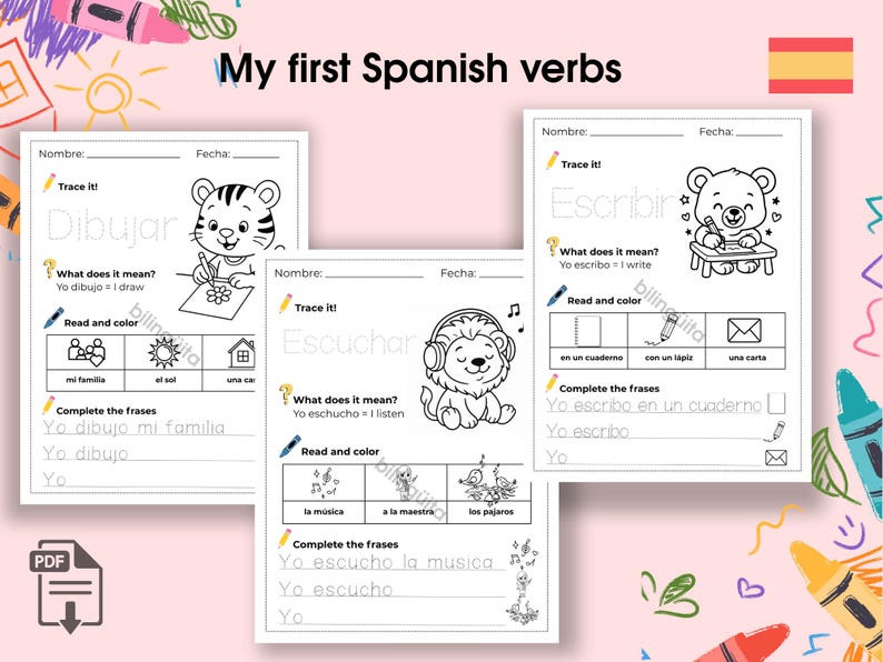 My First Spanish Verbs | Printable Activities & Coloring Pages for Kids ...