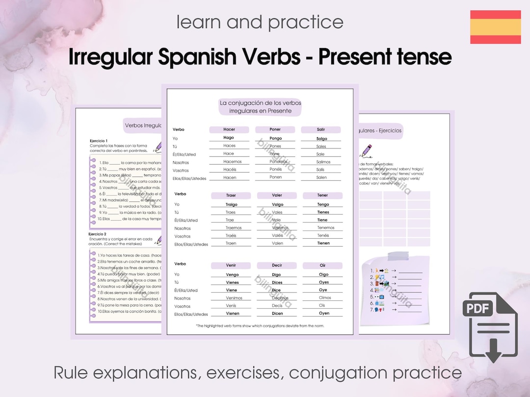 Irregular Spanish Verbs – Present Tense | Grammar Pack for Beginners ...