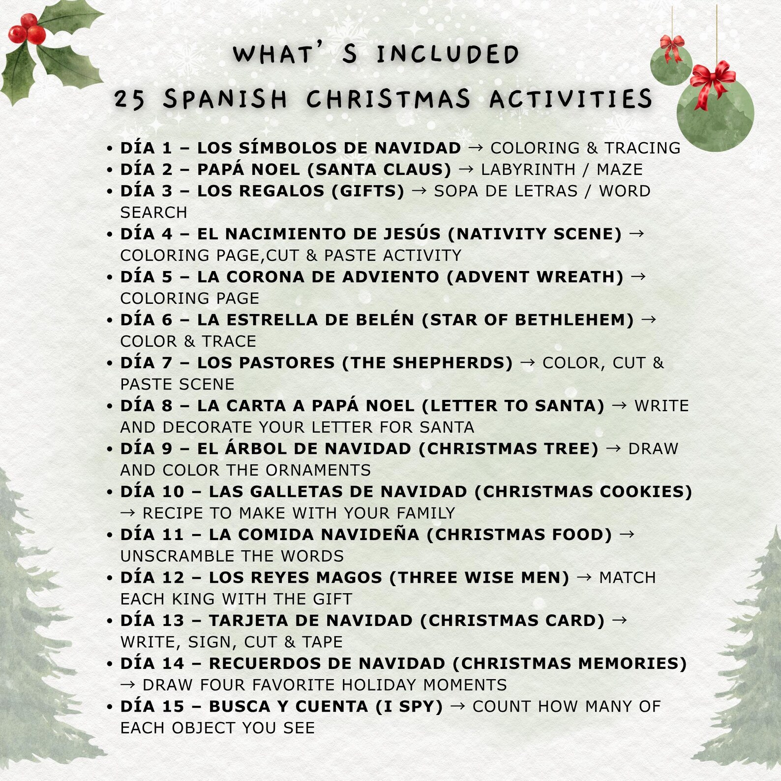 25 Spanish Christmas Worksheets | Advent Calendar Activities ...