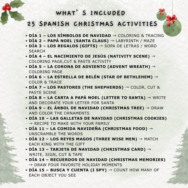 25 Spanish Christmas Worksheets | Advent Calendar Activities ...