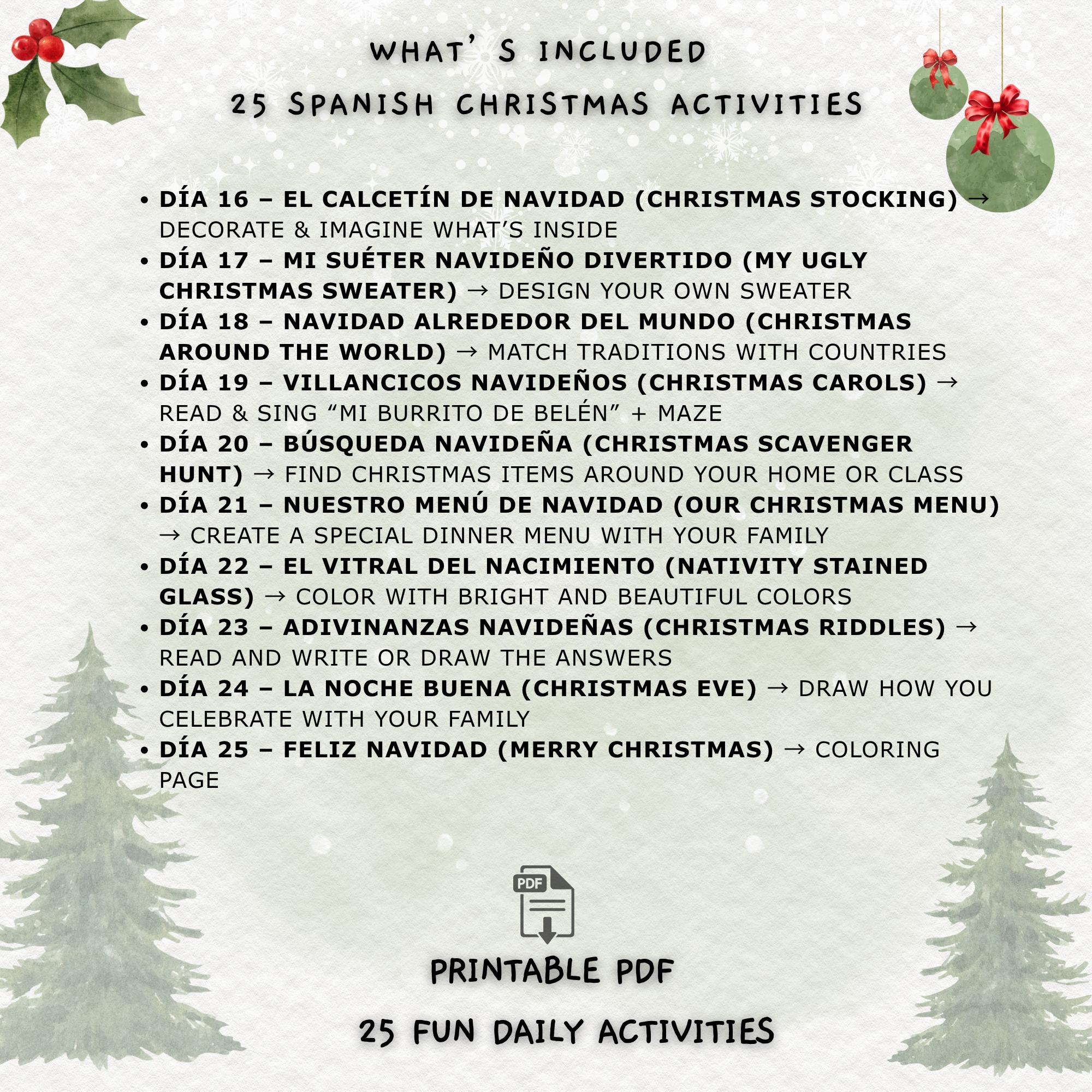 25 Spanish Christmas Worksheets | Advent Calendar Activities ...